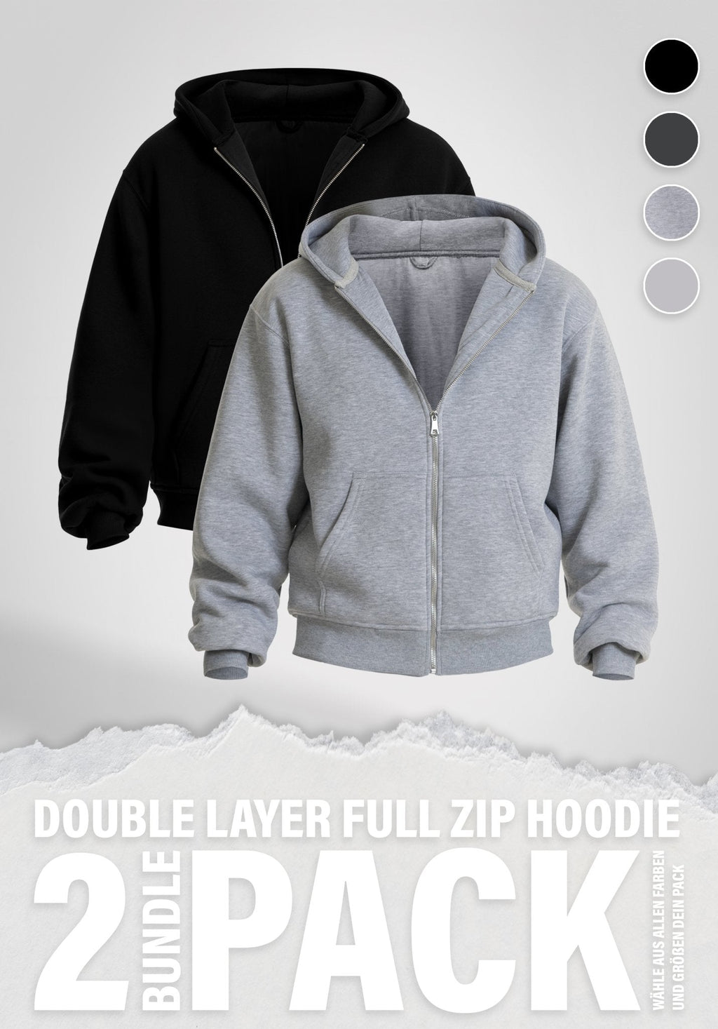 Double Layer Full Zip Hoodie Double Pack