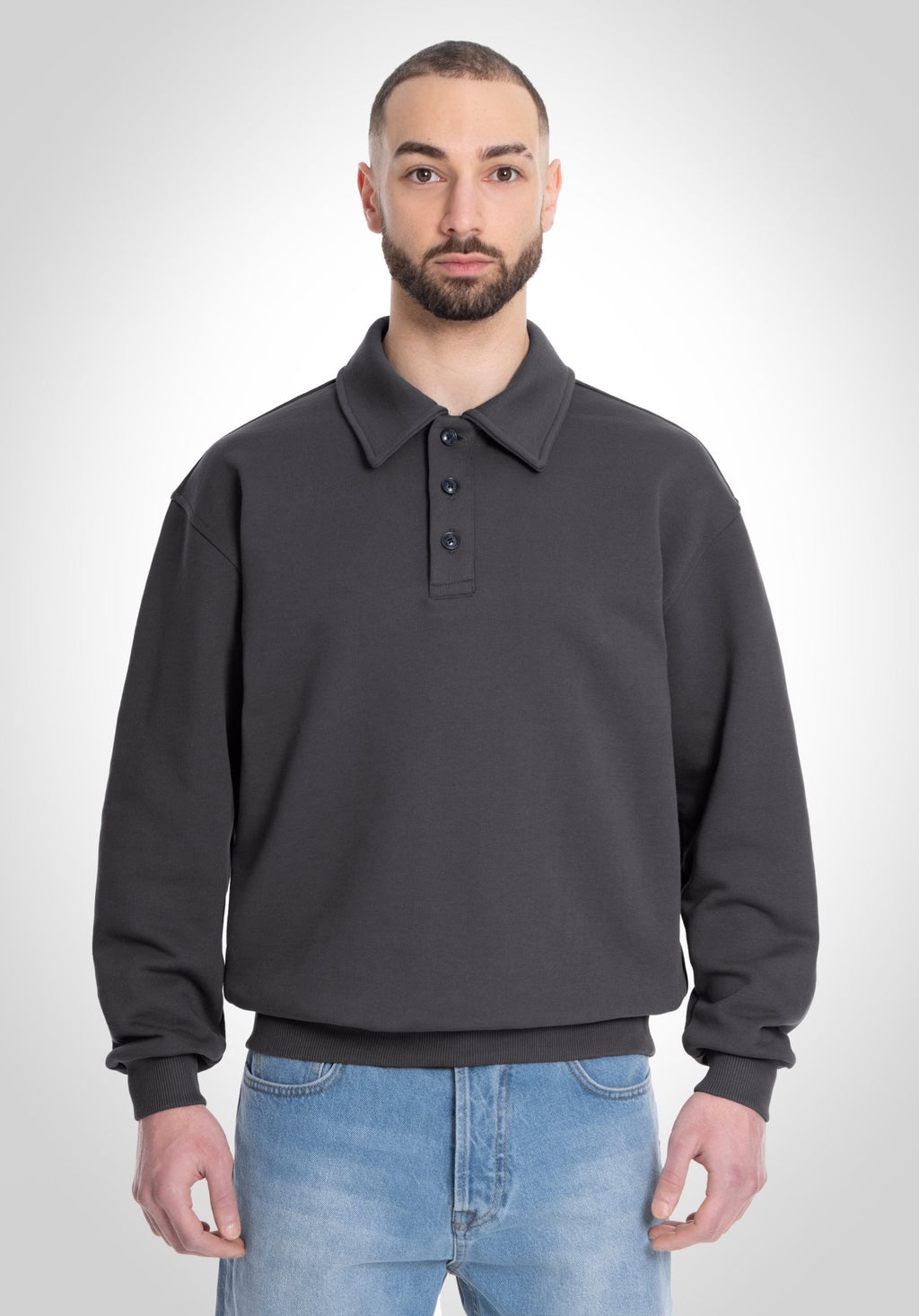 Polo Sweater - 500 GSM French Terry 100% Cotton - Slate Grey