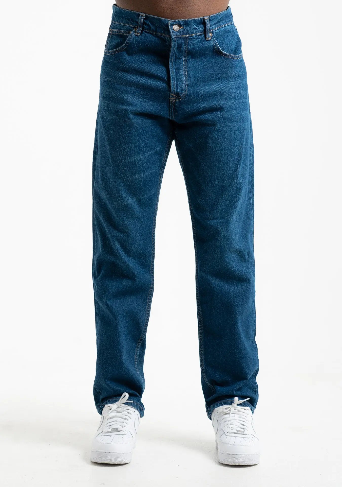 5 pocket blue denim - stone washed – Straight Outta Cotton